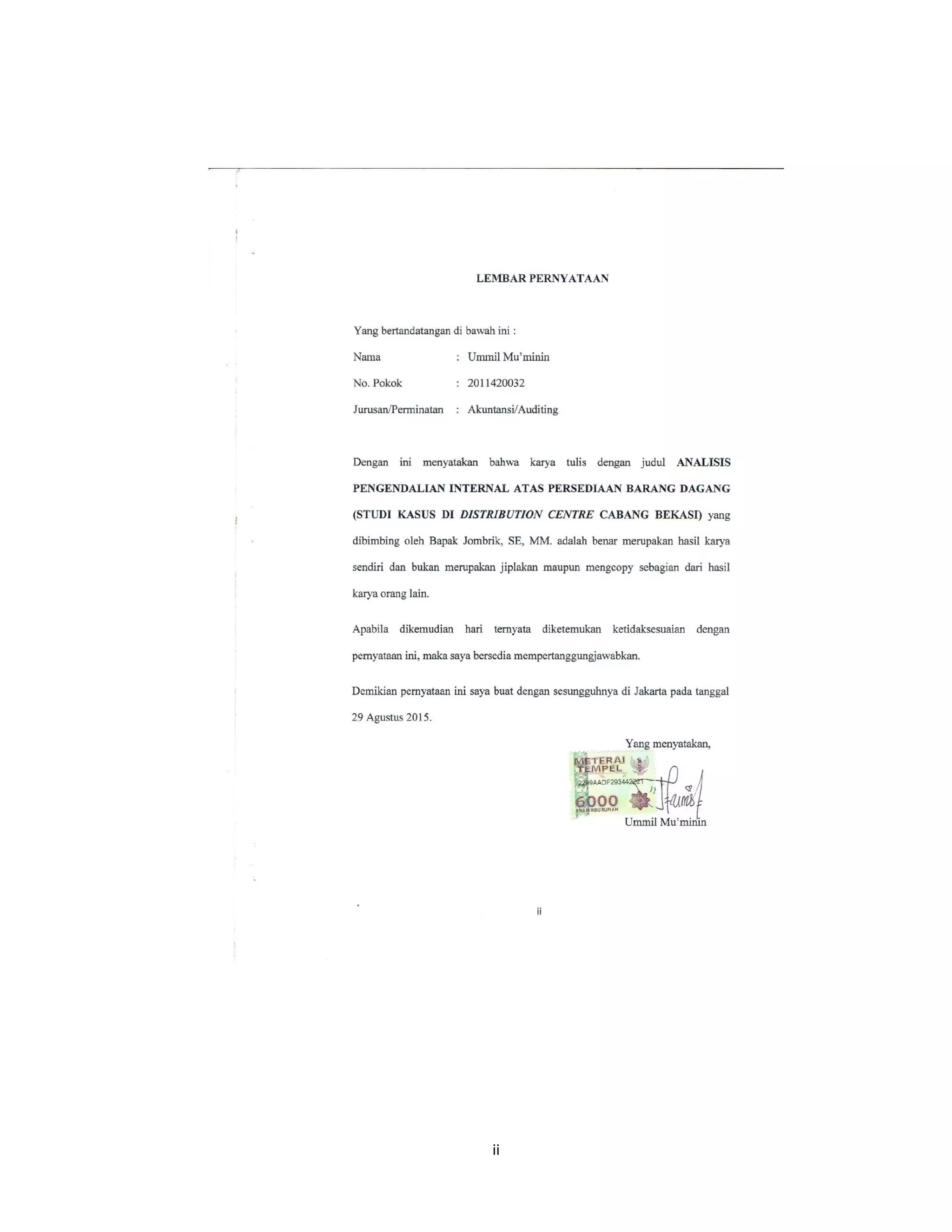 ANALISIS PENGENDALIAN INTERNAL ATAS PERSEDIAAN BARANG DAGANG | PDF