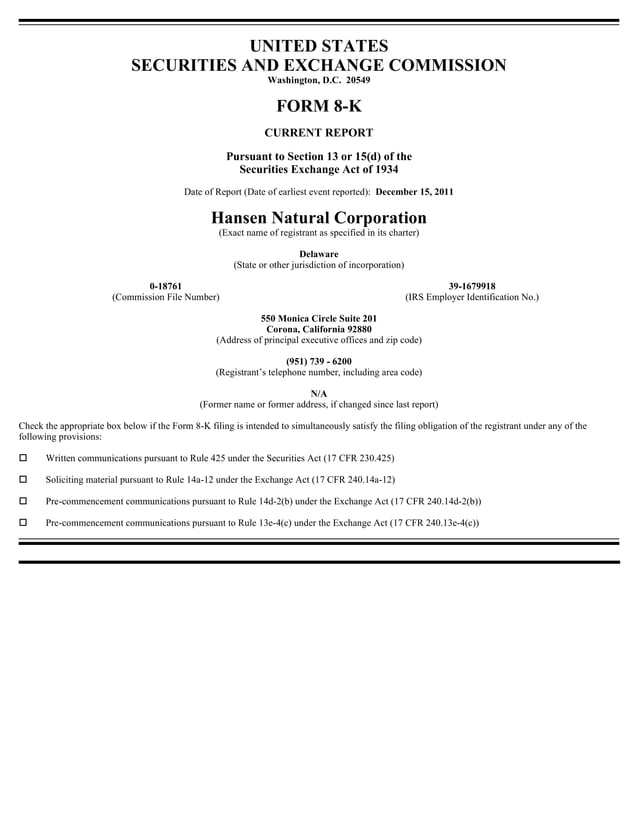 Monster Beverages 2011 Investor Presentation | PDF