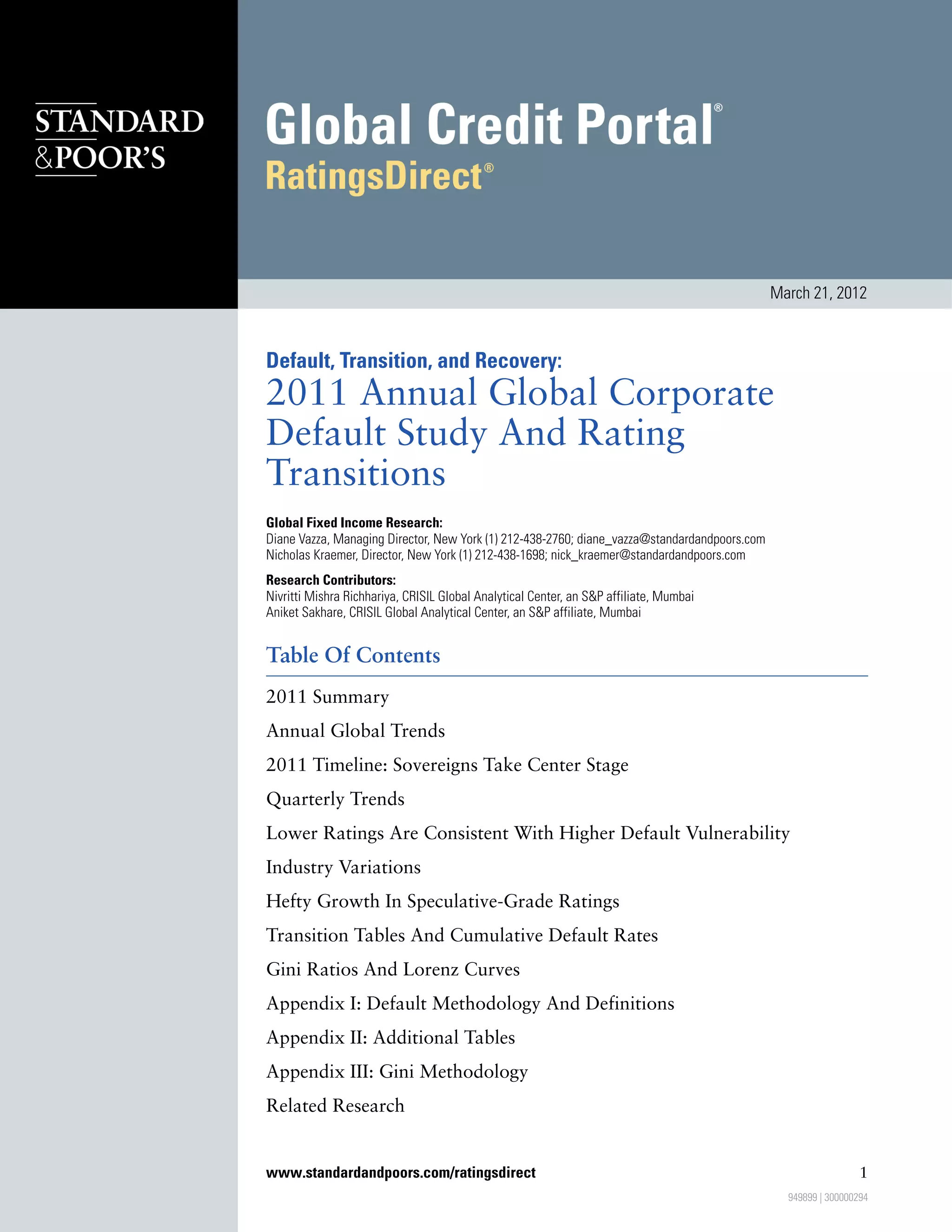 2011 annual global corporate default study | PDF