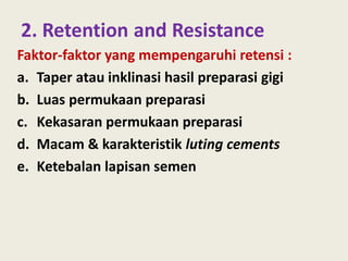 prinsip preparasi dalam pembuatan gigi tiruan jembatan | PDF