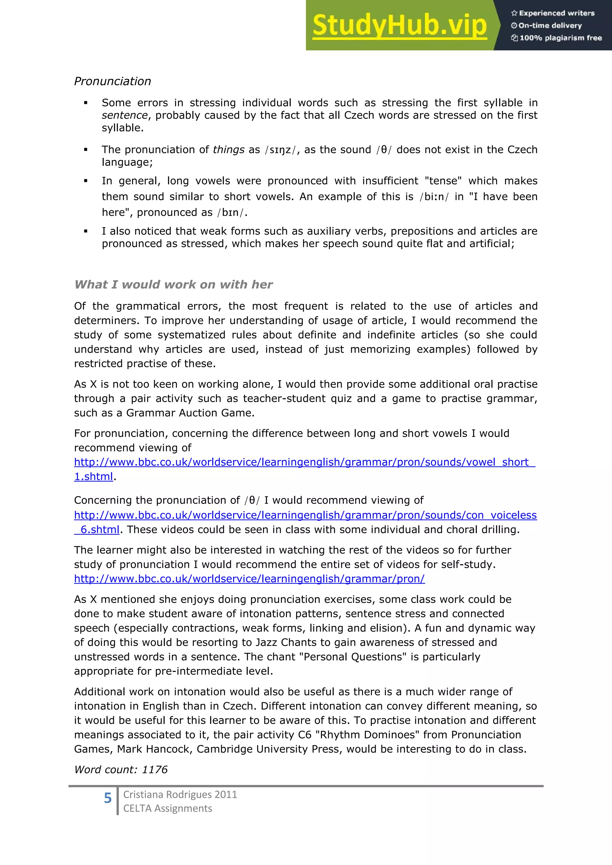 2011 Cambridge CELTA Assignments | PDF