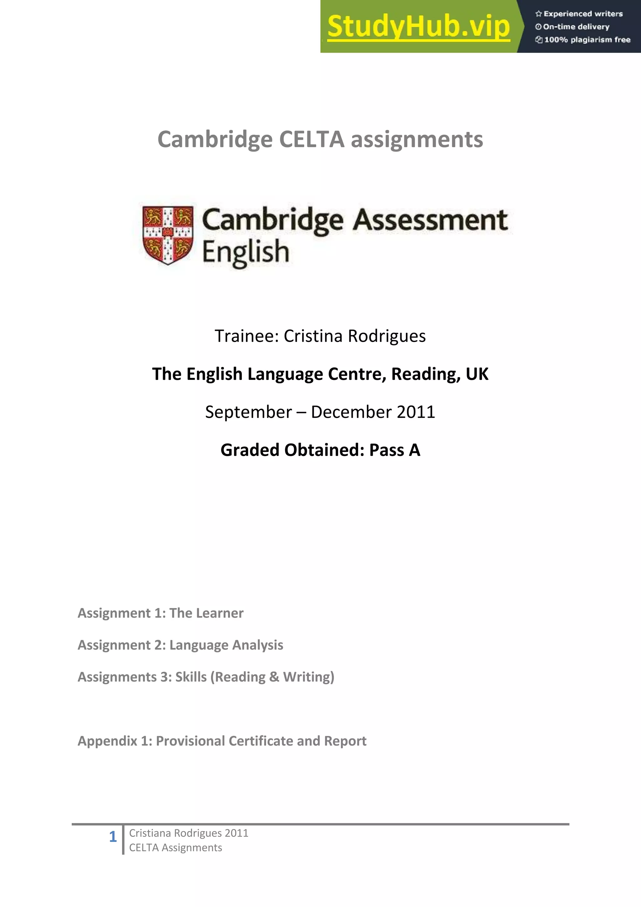2011 Cambridge CELTA Assignments | PDF