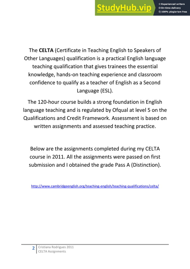 2011 Cambridge CELTA Assignments | PDF