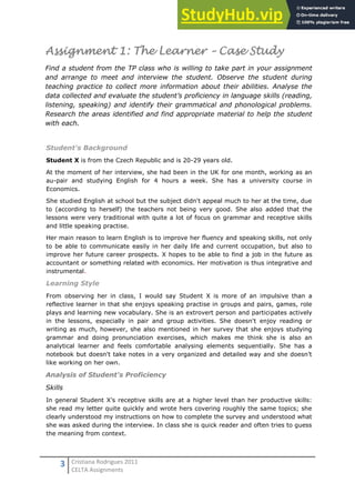 2011 Cambridge CELTA Assignments | PDF