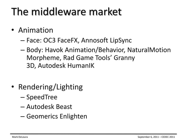 Game Engines and Middleware (2011) | PPT