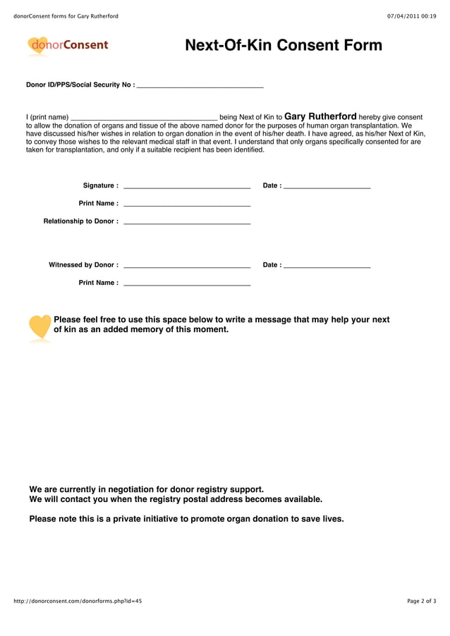 Sample Donor & Next of Kin Forms | PDF