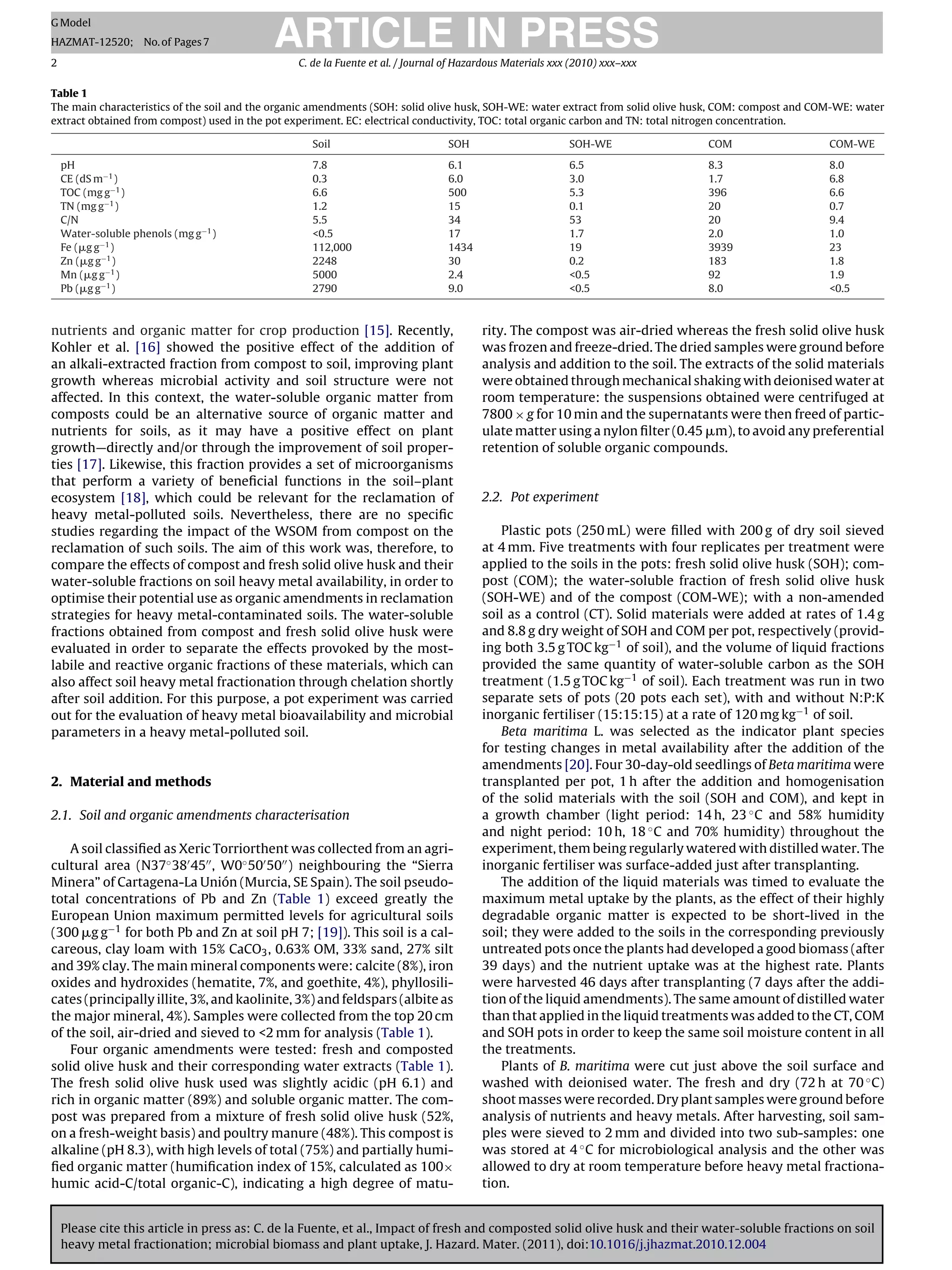 2011 de la fuente et al. water extract al heavy metal movility | PDF