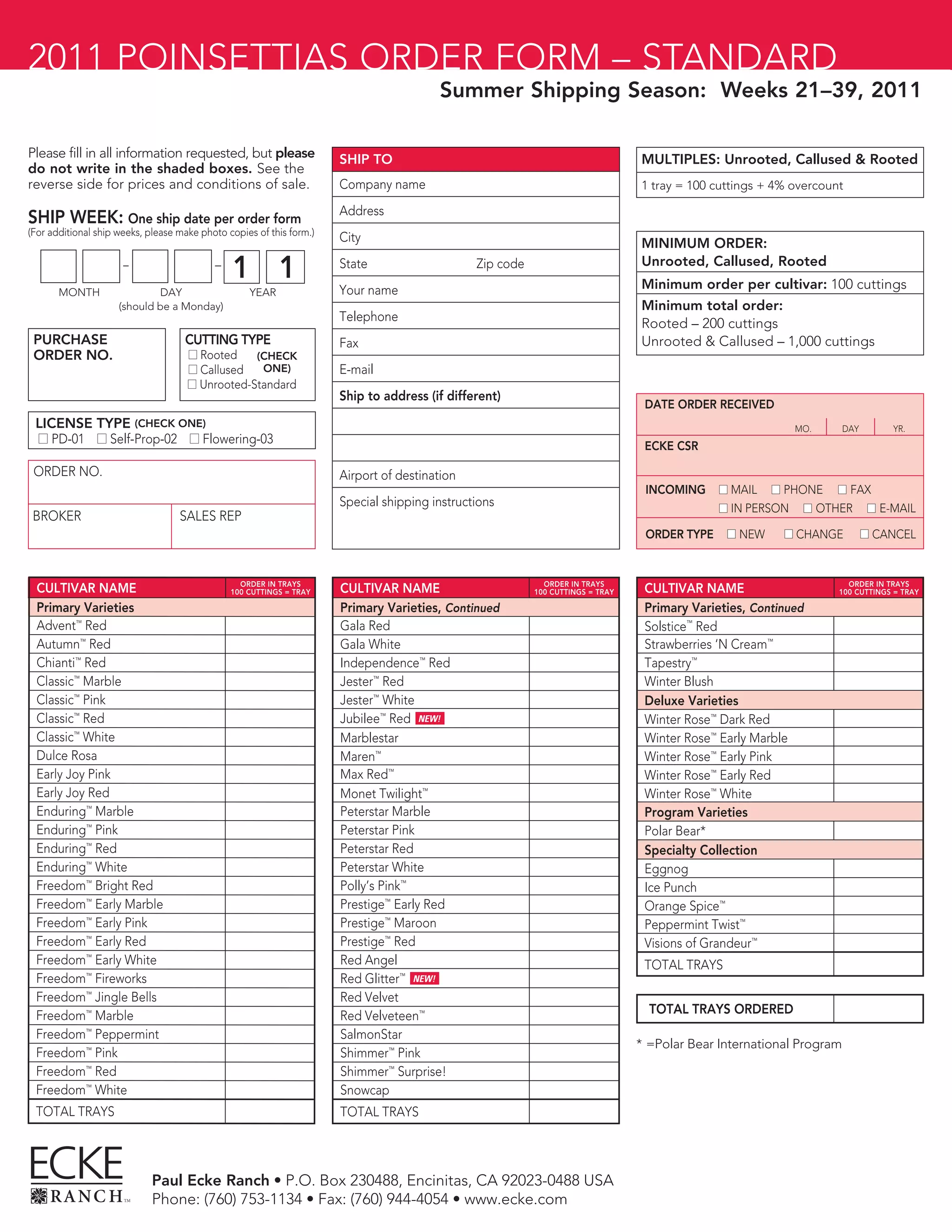 2011 Ecke Summer Poinsettia Order Form Standard | PDF