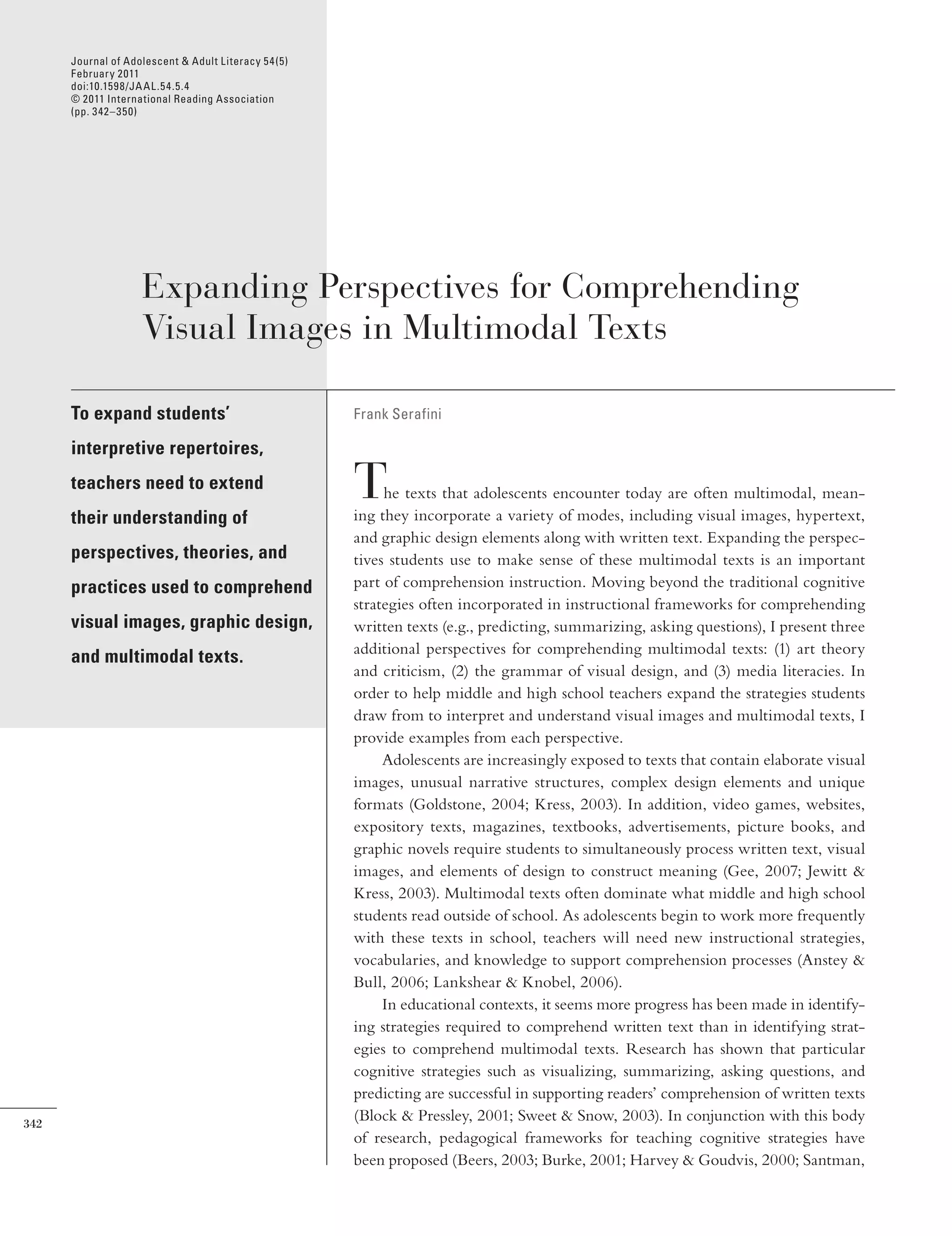 2011 expanding perspectives for comprehending visual images in ...