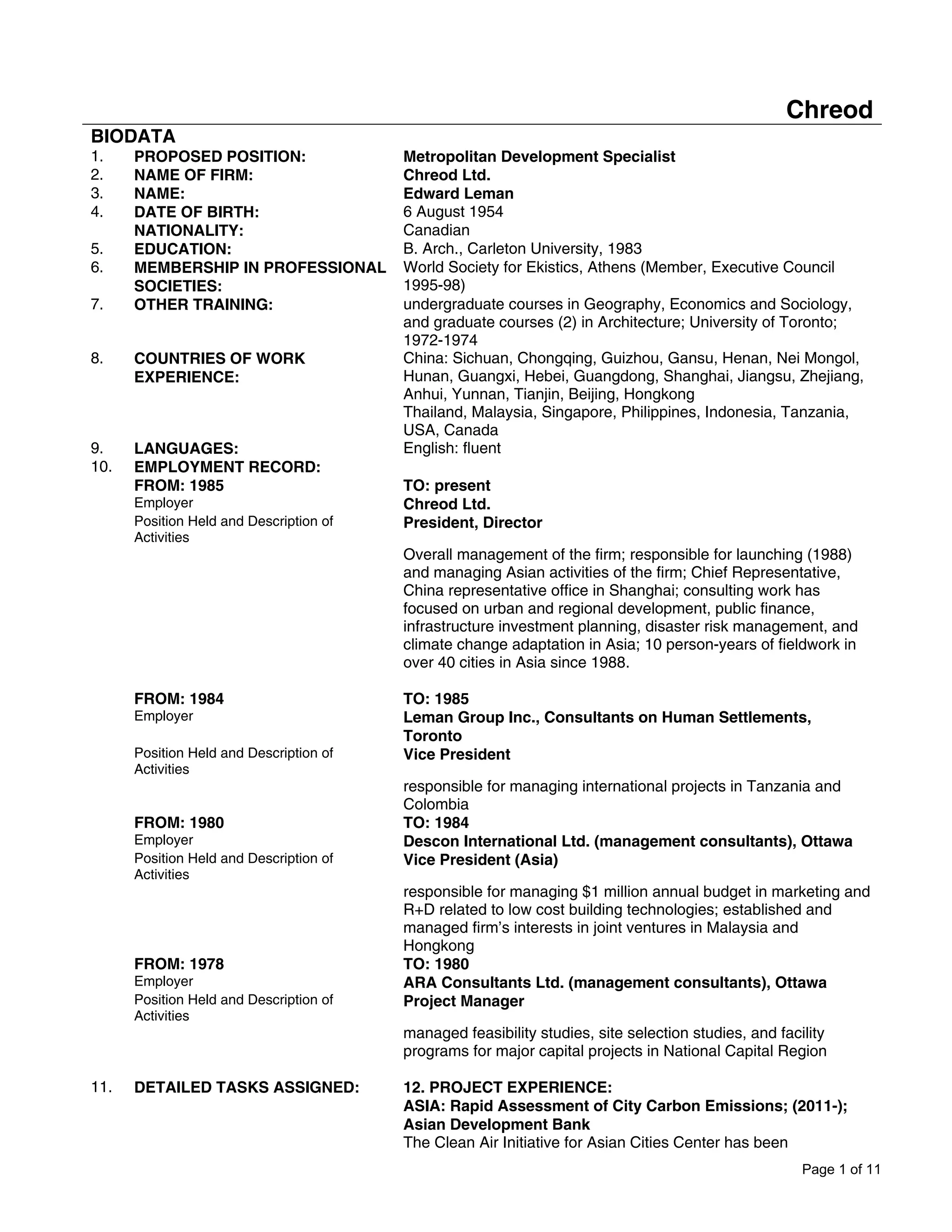 Edward Leman CV | PDF