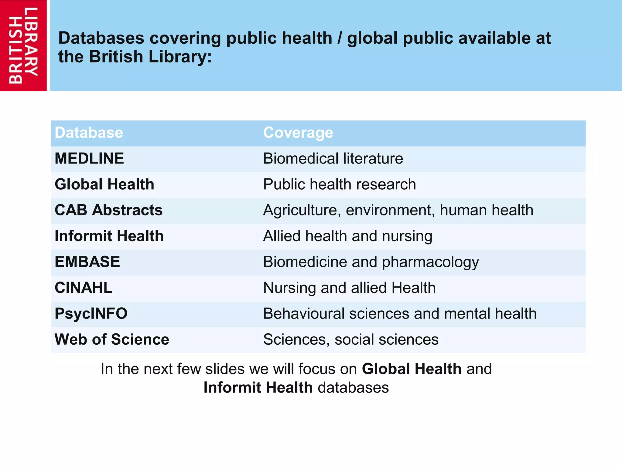 Global public health databases- an overview of the content of major ...