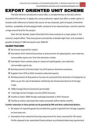 Civil Services GS Indian Economics Handout 23: EPZs and EOUs in India | DOC | Business ...