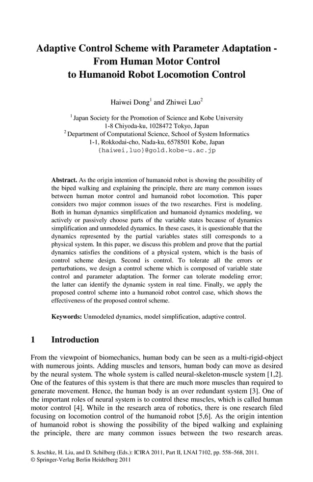 Adaptive Control Scheme with Parameter Adaptation - From Human Motor ...