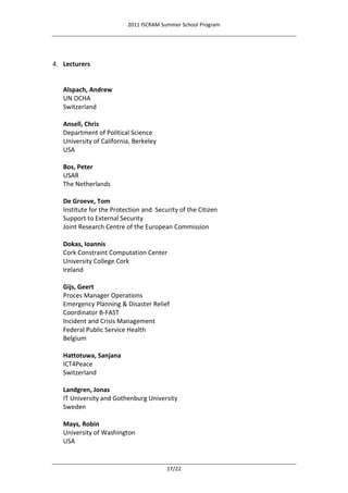 2011 iscram summerschoolprogrambook | PDF