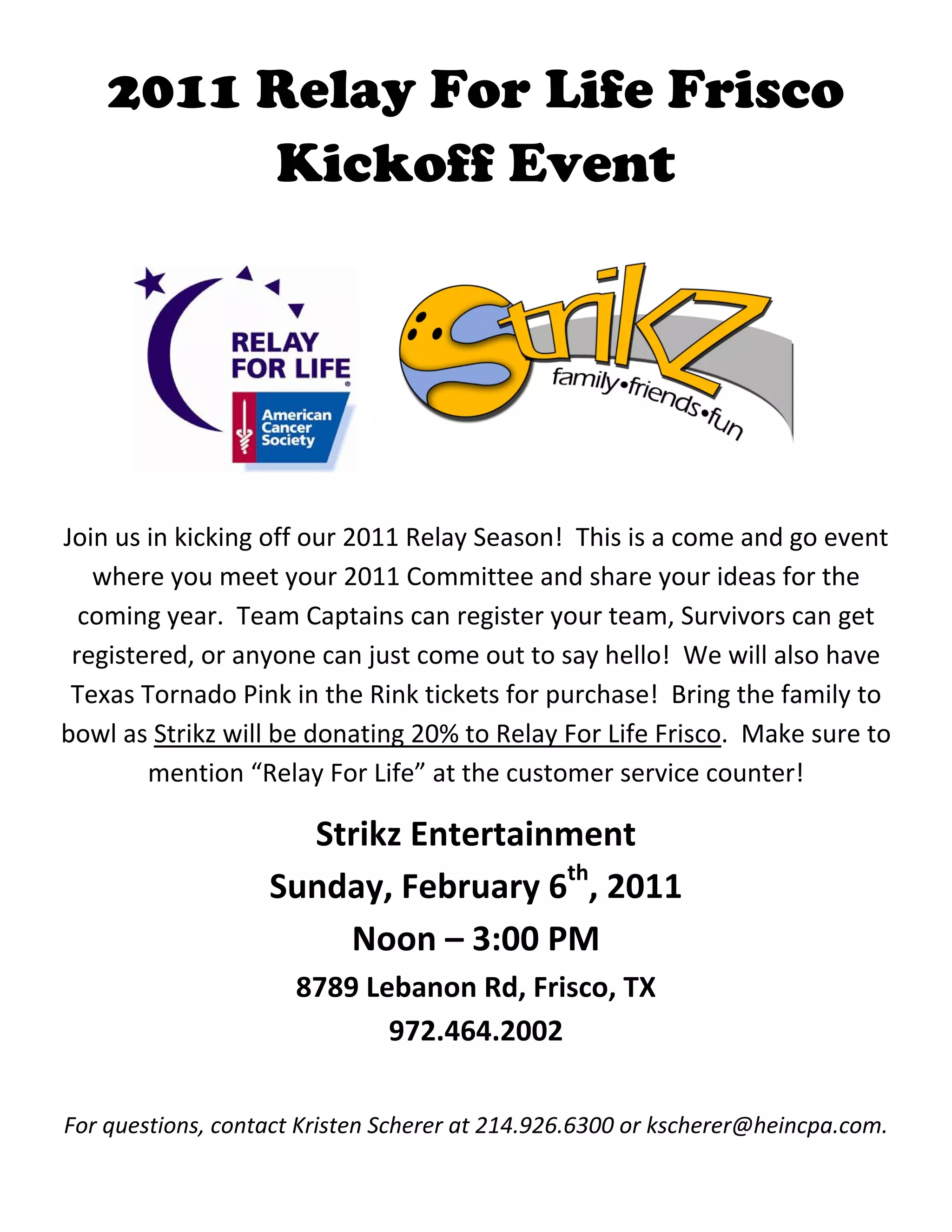 2011 Relay For Life Kick-Off | PDF