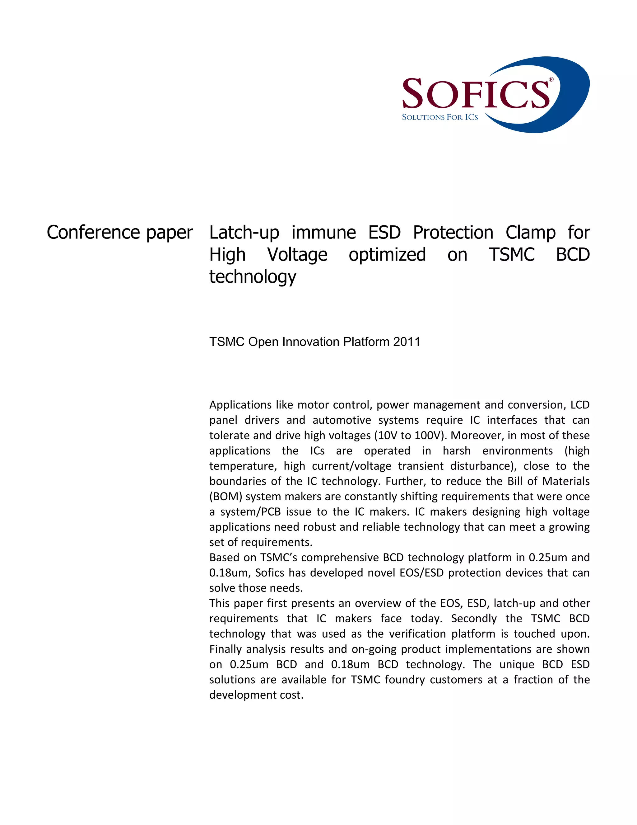 2011 Latch-up immune ESD Protection Clamp for High Voltage optimized on ...