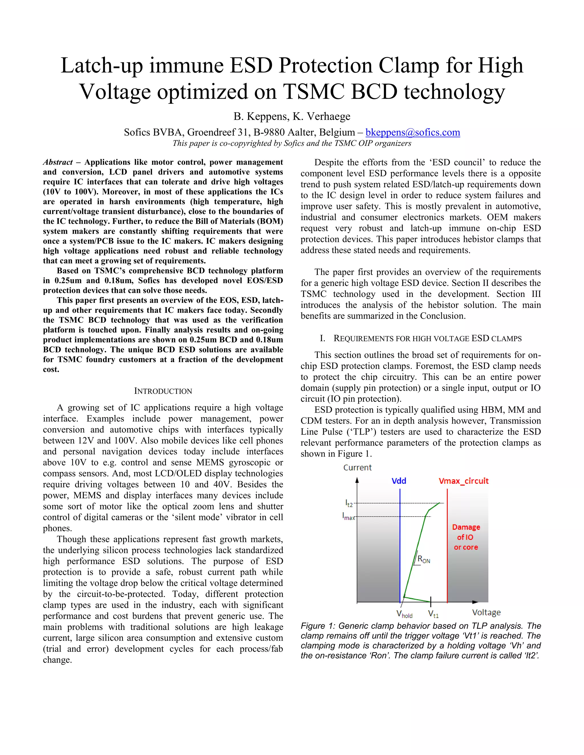 2011 Latch-up immune ESD Protection Clamp for High Voltage optimized on TSMC BCD technology ...