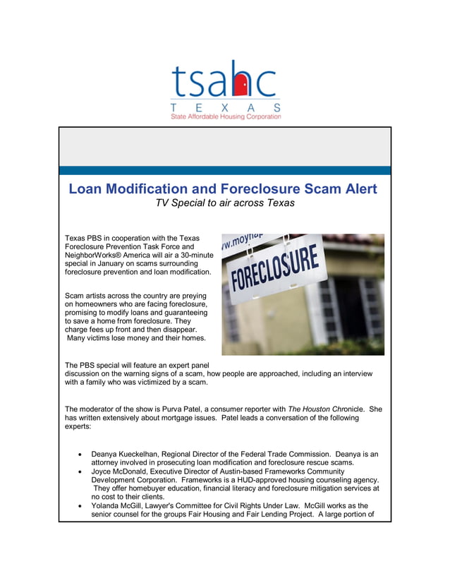 Texas Real Estate Loan Modification and Foreclosure Prevention | PDF