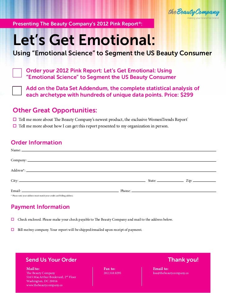 2012 Pink Report Order Form