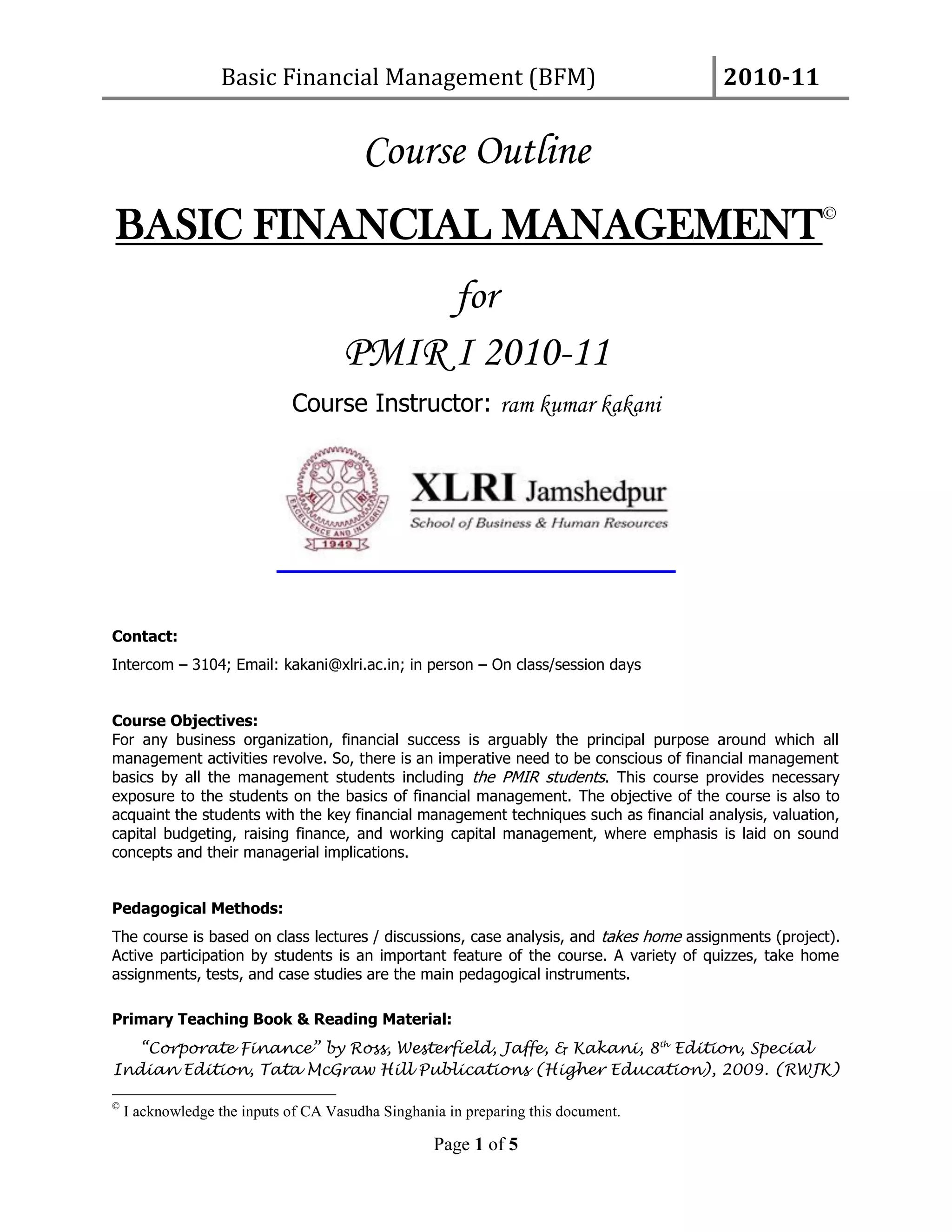2011 pmir bfm course outline | PDF