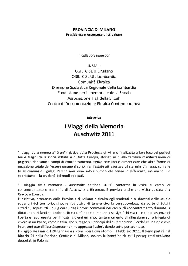 Programma Viaggio della Memoria 2011 | PDF