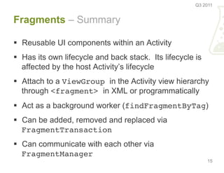 Introduction to Honeycomb APIs - Android Developer Lab 2011 Q3 | PPT