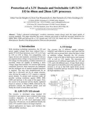 2011 Protection of a 3.3V Domain and Switchable 1.8V/3.3V I/O in 40nm and 28nm 1.8V processes | PDF