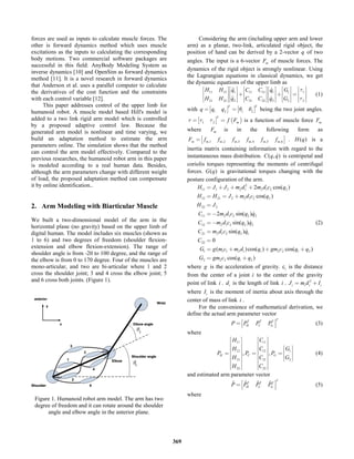 Modeling and Control of a Humanoid Robot Arm with Redundant Biarticular Muscle Torques | PDF ...