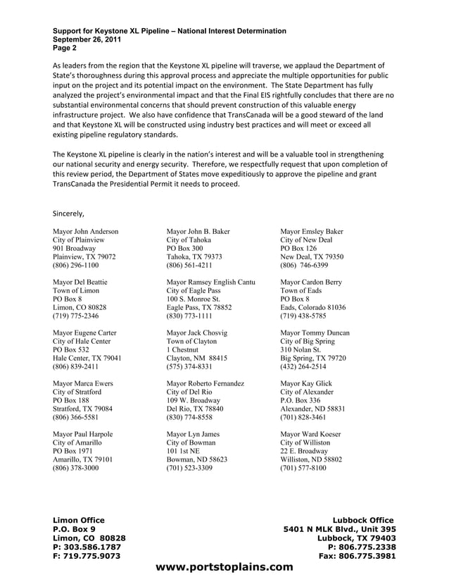 Keystone XL Letter by Elected Officials and BOD | PDF