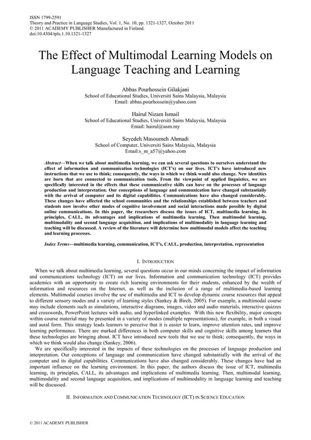 The effect of multimodal learning models on language teaching and ...