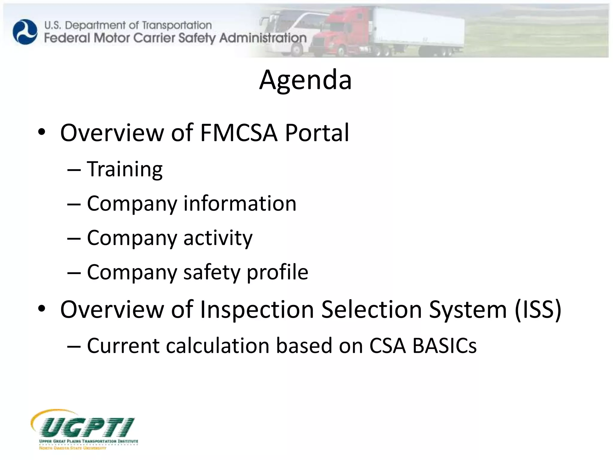 FMCSA Portal and the Inspection Selection System | PPTX