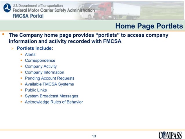 FMCSA Portal and the Inspection Selection System | PPTX