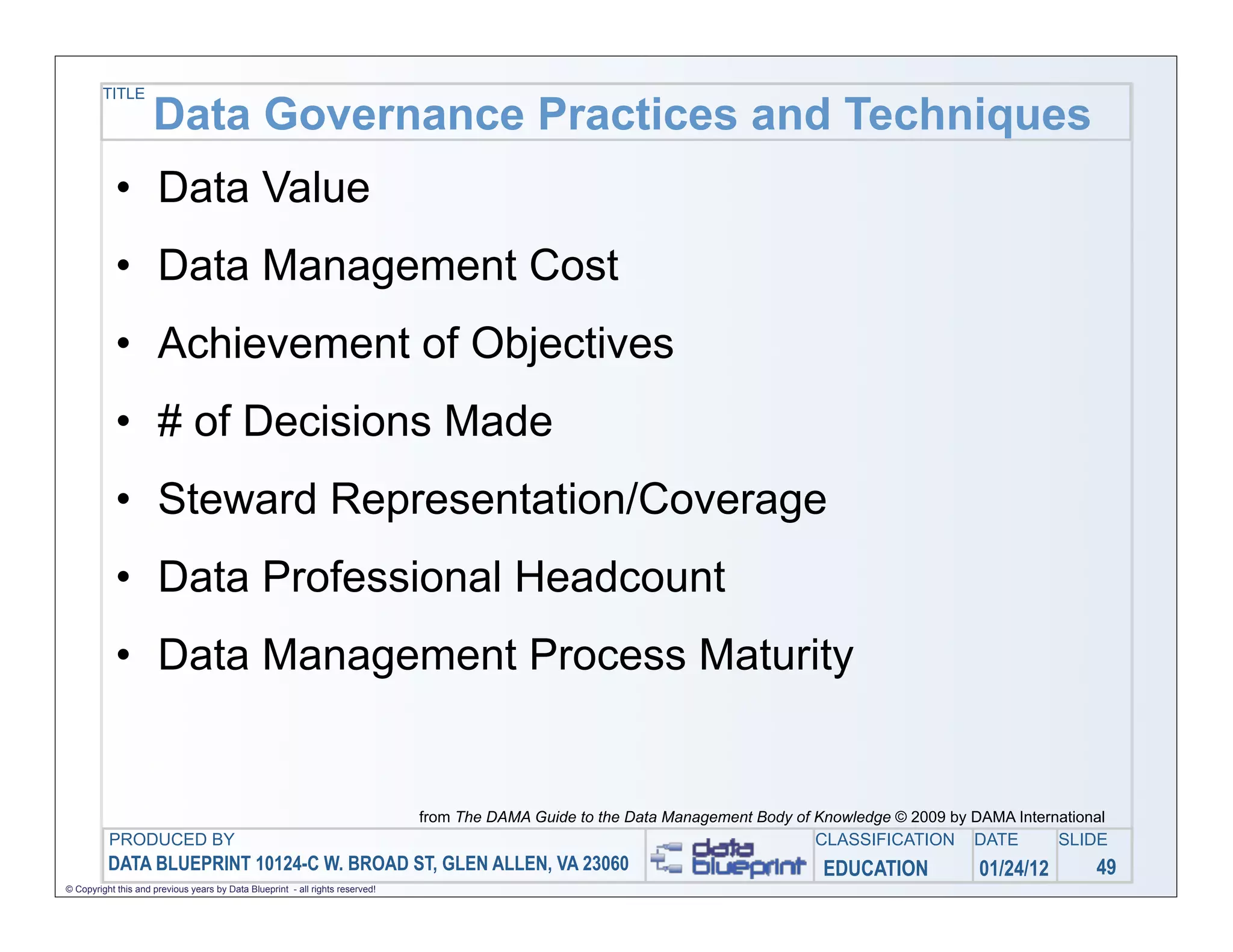 Data-Ed Online: Making the Case for Data Governance | PDF | Databases | Computer Software and ...