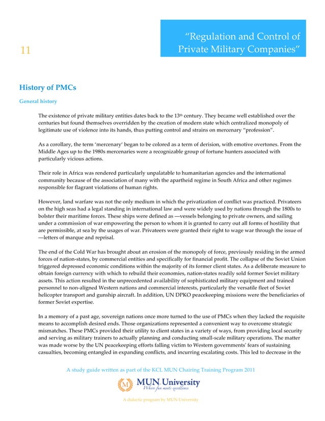 KCL MUN Study Guide - Private Military Companies (28/02/2012) | PDF