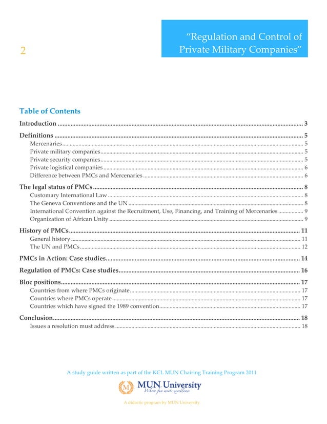 KCL MUN Study Guide - Private Military Companies (28/02/2012) | PDF
