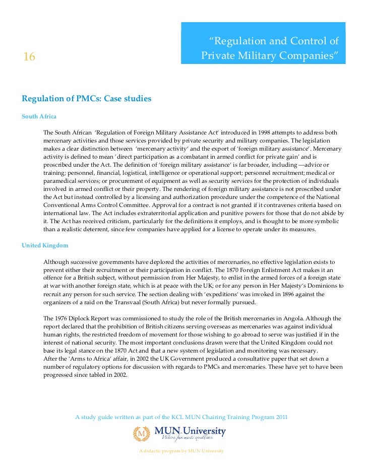 KCL MUN Study Guide - Private Military Companies (28/02/2012)