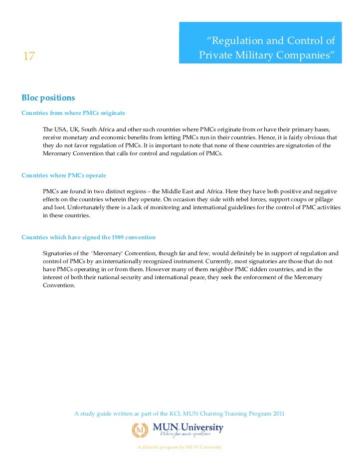 KCL MUN Study Guide - Private Military Companies (28/02/2012)