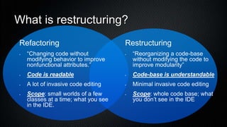 Restructuring- improving the modularity of an existing code-base | PPTX