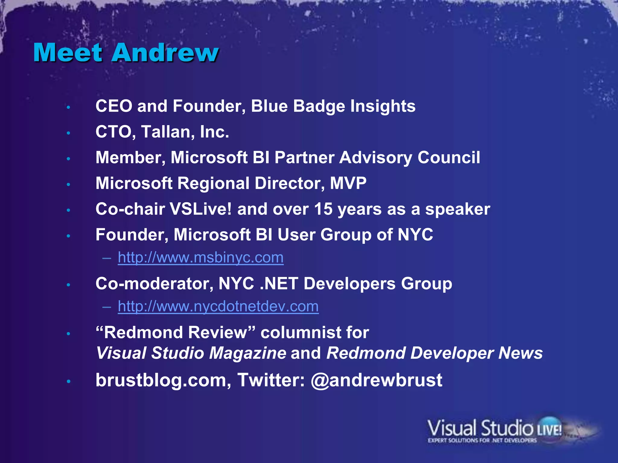 SQL Server Workshop for Developers - Visual Studio Live! NY 2012