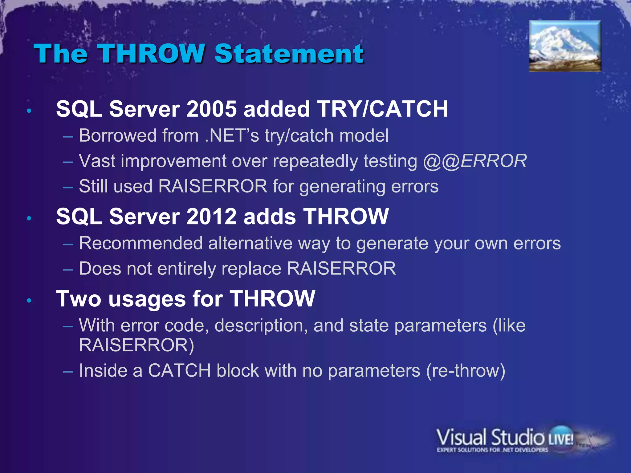 SQL Server Workshop for Developers - Visual Studio Live! NY 2012