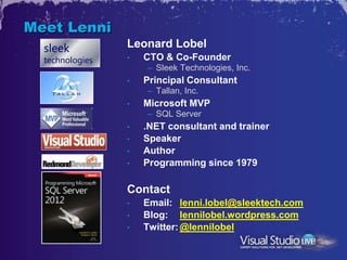 SQL Server Workshop for Developers - Visual Studio Live! NY 2012 | PPT