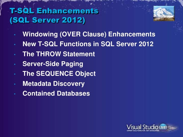 SQL Server Workshop for Developers - Visual Studio Live! NY 2012