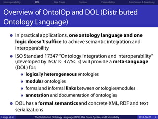 The Distributed Ontology Language (DOL): Use Cases, Syntax, and Extensibility | PDF