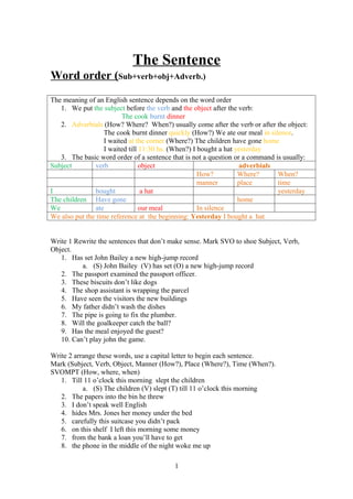 The sentence - word order | DOC