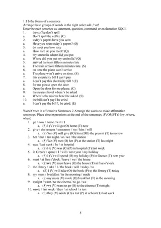 The sentence - word order | DOC