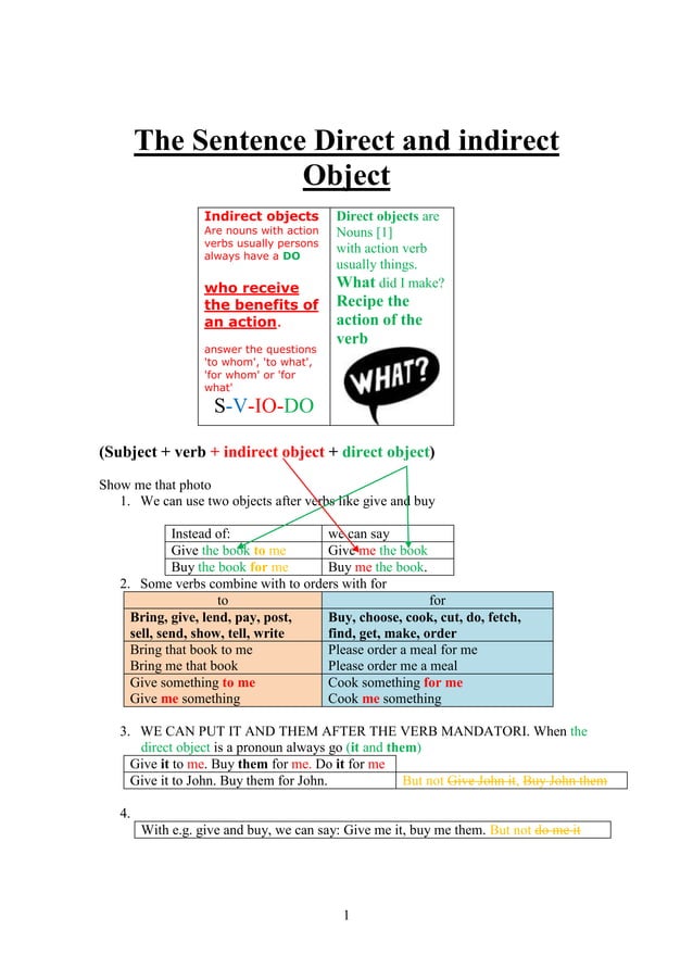 The sentence - direct and indirect object | PDF