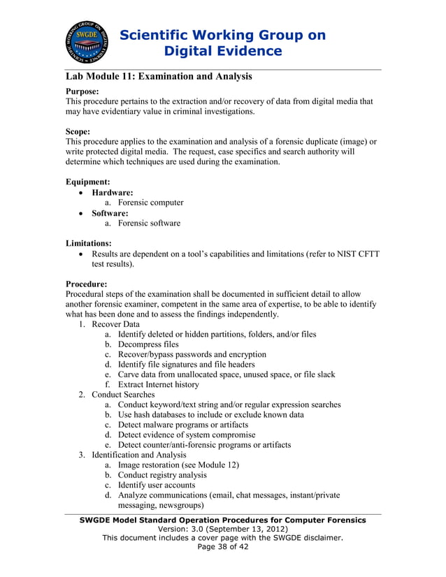 2012-09-13 SWGDE Model SOP for Computer Forensics V3-0.pdf | Free Download