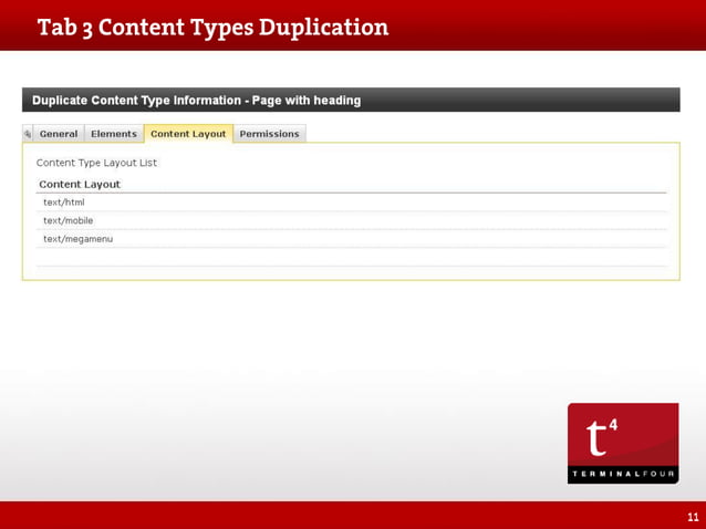 TERMINALFOUR t44u 2012 - Editing and Duplicating of Content Types | PPT ...
