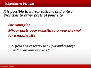 TERMINALFOUR t44u 2012 - Section Mirroring Demonstration | PDF