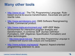 Survey of Program Transformation Technologies | PPT